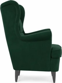 relaxační křeslo, ušák, dřevo/kov/samet, 102x75x85 cm, nohy tmavé/tmavě zelená, Dekorino KR20260119