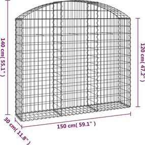 Klenutý gabionový koš 150 x 30 x 120/140 cm pozinkované železo 153446