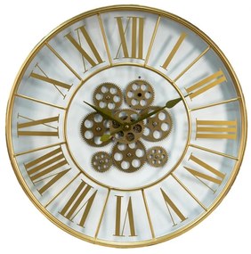 Zlaté skleněné nástěnné hodiny s ozubenými kolečky Minette – 60x8 cm