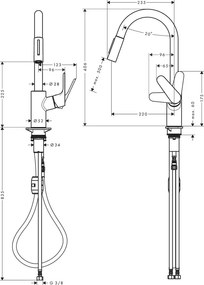 Hansgrohe Focus M41, dřezová baterie s vytahovací sprškou, černá matná, 31815670