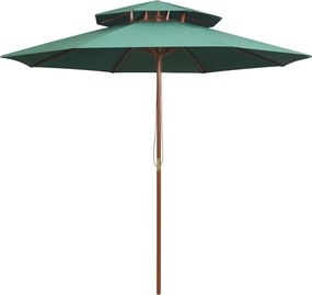 vidaXL Dvoupatrový slunečník s dřevěnou tyčí, 270x270 cm, [44520] Barva: Zelená
