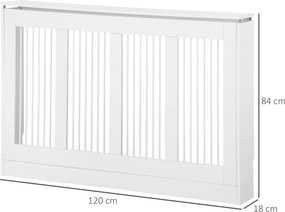 HOMCOM Moderní a Elegantní Kryt Radiátoru s Lamely pro Domov, MDF a Ocel, 120x18x84cm, Bílý
