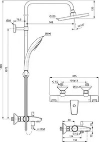 Ideal Standard CeraTherm T25 / Sprchový set / vanový termostat / průmě