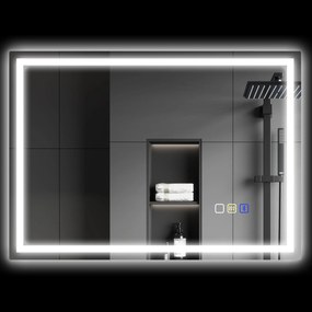 HOMCOM koupelnové zrcadlo s protimlžným LED a Bluetooth reproduktorem, tlačítka na dotyk, 50x70 cm