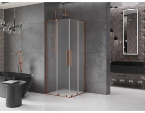 Mexen Velar L Duo, sprchový kout s posuvnými dveřmi 100 x 100 cm, 8mm sklo námraza, růžové zlato, 871-100-100-02-33-60
