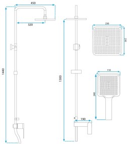 Sprchový komplet REA STORM s pevným výtokovým ramínkem, černý mat