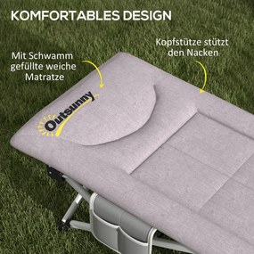 Outsunny Kempinková Postel, Skládací Kempinková Postel s Úložným Vakem, Kempinkové Lůžko s Taškou, Nosnost až 200 kg, Oxford, Šedá, 200 x 65 x 42 cm