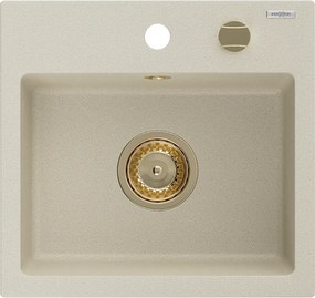 Mexen Milo Granitový dřez s jednou komorou 435 x 410 mm, béžový, sifon zlatý - 6505441000-69-G