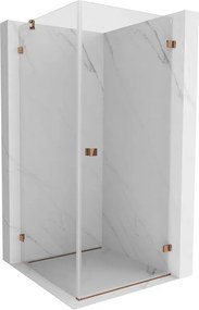 Mexen Lunar-B, pravostranný výklopný sprchový kout 90 x 90 cm, 8mm čiré sklo, profil růžové zlato, 832-090-090-60-00-P