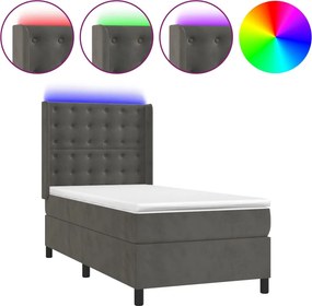 Box spring postel s matrací a LED tmavě šedá 100x200 cm samet 3139788
