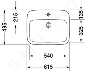 DURAVIT - DuraStyle Umyvadlo nábytkové 615x495 mm, s 1 otvorem pro baterii, s WonderGliss, bílá (03746200001)