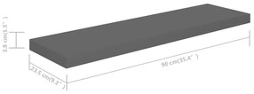 Plovoucí nástěnná police šedá vysoký lesk 90x23,5x3,8 cm MDF - Default Title