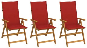 Skládací zahradní židle s poduškami 3 ks masivní akáciové dřevo,  3064095