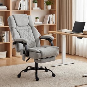 HOMCOM kancelářské křeslo s masáží — ergonomické polohovatelné vyhřívané manažerské křeslo se širokým sedákem, vzhled sametu, výškově nastavitelné, s…