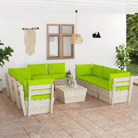 9dílná zahradní sedací souprava z palet + podušky smrkové dřevo,  3063659