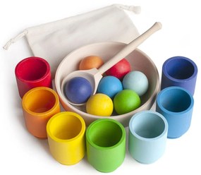 Vzdělávací sada ulanik montessori dřevěná hračka "rainbow: balls in cups"