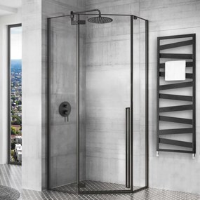 Rea - DIAMOND BLACK pětiúhelníkový sprchový kout 90 x 90 cm, černý matný, čiré sklo, REA-K5622