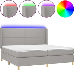 Box spring postel s matrací a LED světle šedá 200x200 cm textil 3138821