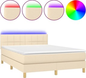 Box spring postel s matrací a LED krémová 140x200 cm textil 3133722