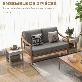 HOMCOM Sada 2 rustikálních dřevěných nočních stolků pro obývací pokoj a ložnici 40 x 45 cm Bílá a Přírodní