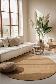 Hanse Home, Kusový koberec Jute Braided 106005 Gold kruh, 200x200 (průměr) kruh, béžová, chodba / předsíň