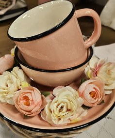 Růžový mělký keramický talíř s kaňkami Printemps – 	Ø 27*3 cm