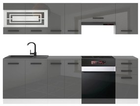 Kuchyňská linka Belini Premium Full Version 240 cm šedý lesk s pracovní deskou LILY