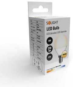 Solight LED žárovka, miniglobe, 6W, E14, 3000K, 510lm, bílé provedení