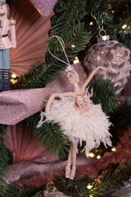 Závěsná dekorace Ballerina v peříčkové sukni - 11*2*15 cm