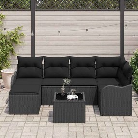 Sada zahradních pohovek s polštářem 7 pcs Černá Poly ratan 3345783