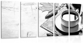 5-dílný obraz šálek kávy v podzimním nádechu v černobílém provedení