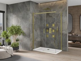 Mexen Omega posuvný sprchový kout 140 x 70 cm, 8mm sklo, zlatý profil-čiré sklo + slim sprchová vanička 5cm, 825-140-070-50-00-4010
