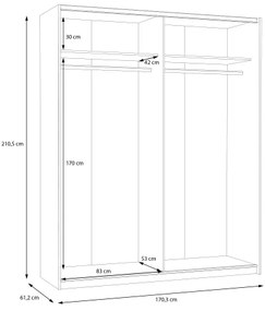 Šatní skříň KARO 170x210 cm šedá/zelená