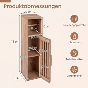 Costway Úzká koupelnová skříňka ze dřeva držák toaletního papíru se skříňkou