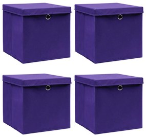 vidaXL Úložné boxy s víky 4 ks 28 x 28 x 28 cm fialové