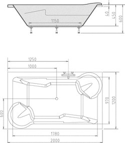 Polysan Polysan, DUO obdélníková vana 200x120x45cm, bílá, 16111