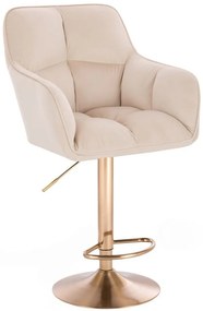 LuxuryForm DESIGN Barová židle AMALFI VELUR na zlaté kulaté podstavě - krémová