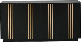Aosom Obývací pokoj - komoda se 4 dveřmi, elegantní zlaté ozdobné lišty, volně stojící, 35x140x70 cm, Černá