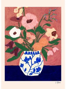 Plakát 30x40 cm Flowers on Blue Table – Carla Llanos – The Poster Club