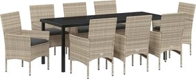 Zahradní jídelní souprava 9 ks Světle šedá polyratan 3379813