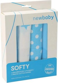 Látkové bavlněné pleny New Baby Softy s potiskem 70 x 70 cm 4 ks tyrkysovo-bílé