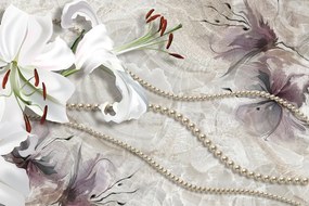 Tapeta okouzlující lilie a perly - 150x100 cm