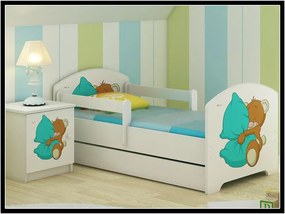 Dětská postel Oskar Méďa s polštářkem 140x70 cm - Bílá - 2x krátká zábrana se šuplíkem