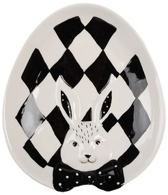 Černobílý keramický dezertní talířek Black&White Bunny - 21*18*4 cm