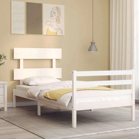vidaXL Rám postele s čelem Single masivní dřevo [3195057] Barva: Bílá