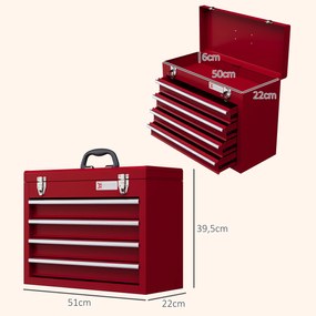 DURHAND box na nářadí prázdný, 51 x 22 x 39,5 cm Box na nářadí se 4 zásuvkami, horní úložný prostor, rukojeť, box na nářadí se zámkem, ocel| Aosom
