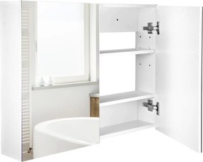 HOMCOM Koupelnová Skříň s Zrcadlem, 2-Dveřová Skříň s 3 Policemi Moderní Styl pro Ložnici a Obývací Pokoj 80x15x60 cm Světle Fialová