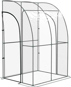 Zeleninový skleník Outsunny, přístavkový skleník, zesílená PVC plachta, ocelová konstrukce, 2 rolovací zipové dveře, pro zeleninu, rostliny, květiny,