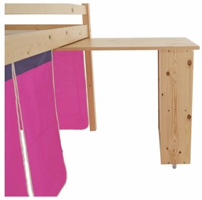 Postel ALZENA s PC stolem, 90x200 cm, borovicové dřevo, látka růžová