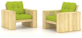 Zahradní židle 2 ks jasně zelené podušky impregnovaná borovice,  3065800